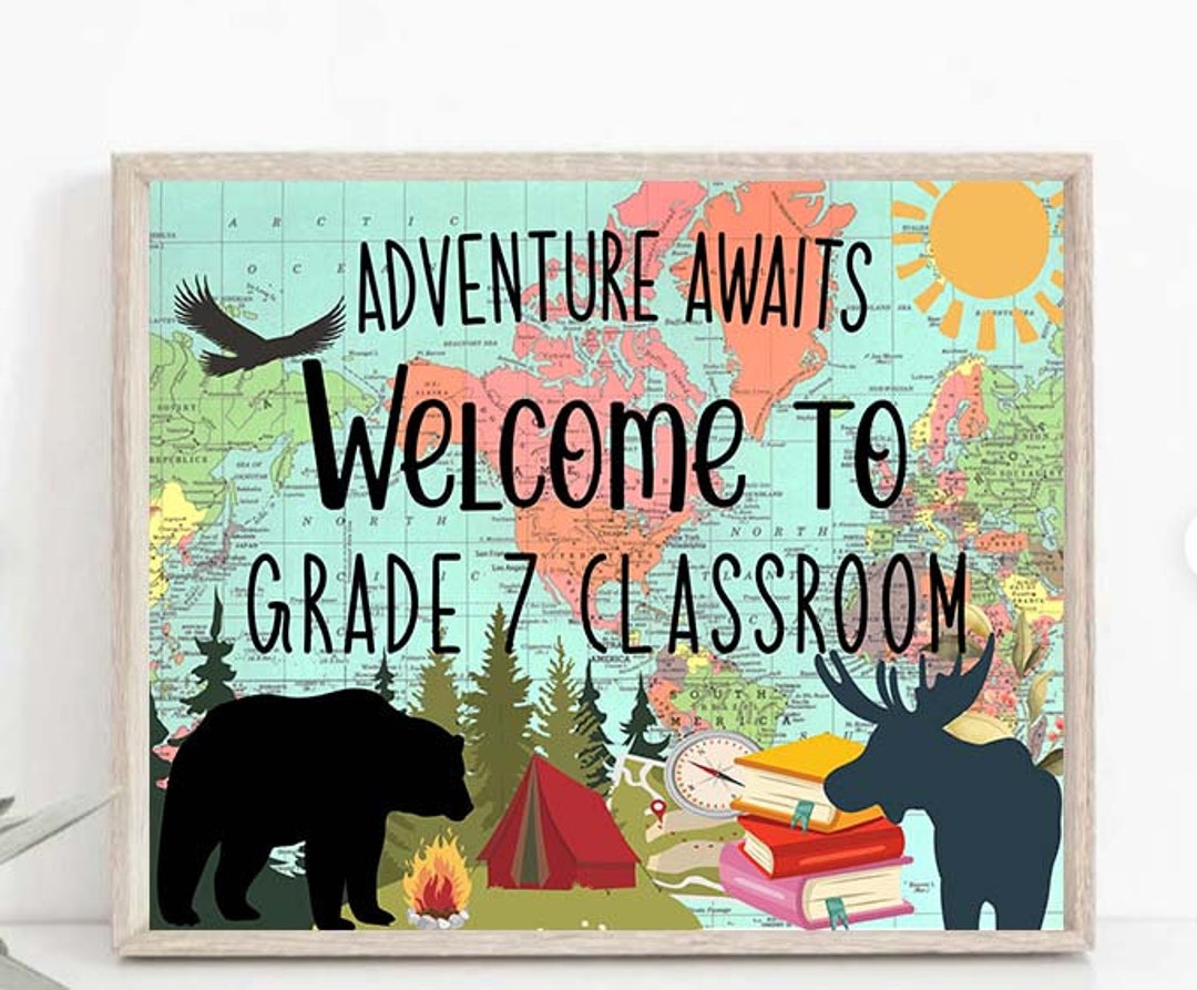 7th Grade Welcome to Classroom Door Sign Outdoor Adventure Themed ...