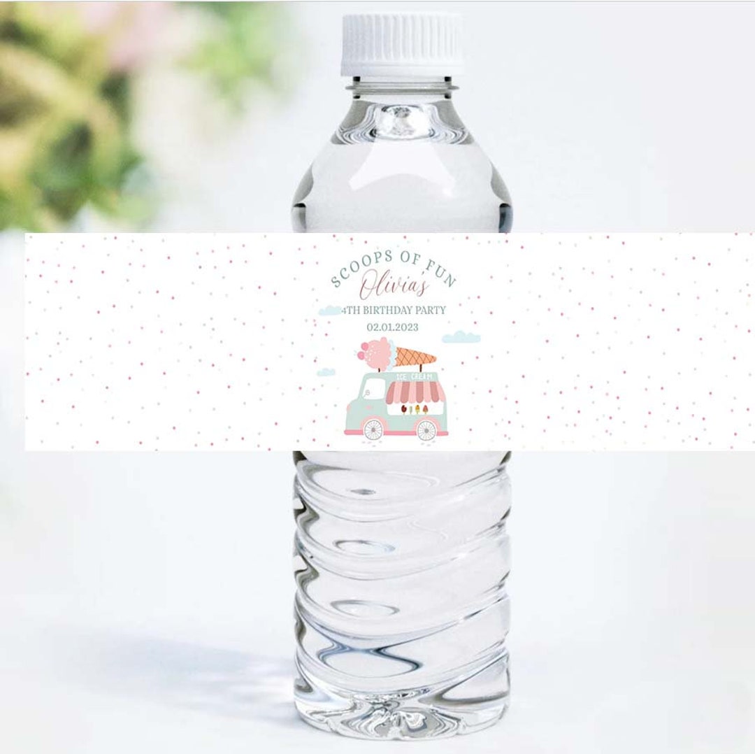 Editable Ice Cream Truck Birthday Party Girl Water Label Ice Cream ...