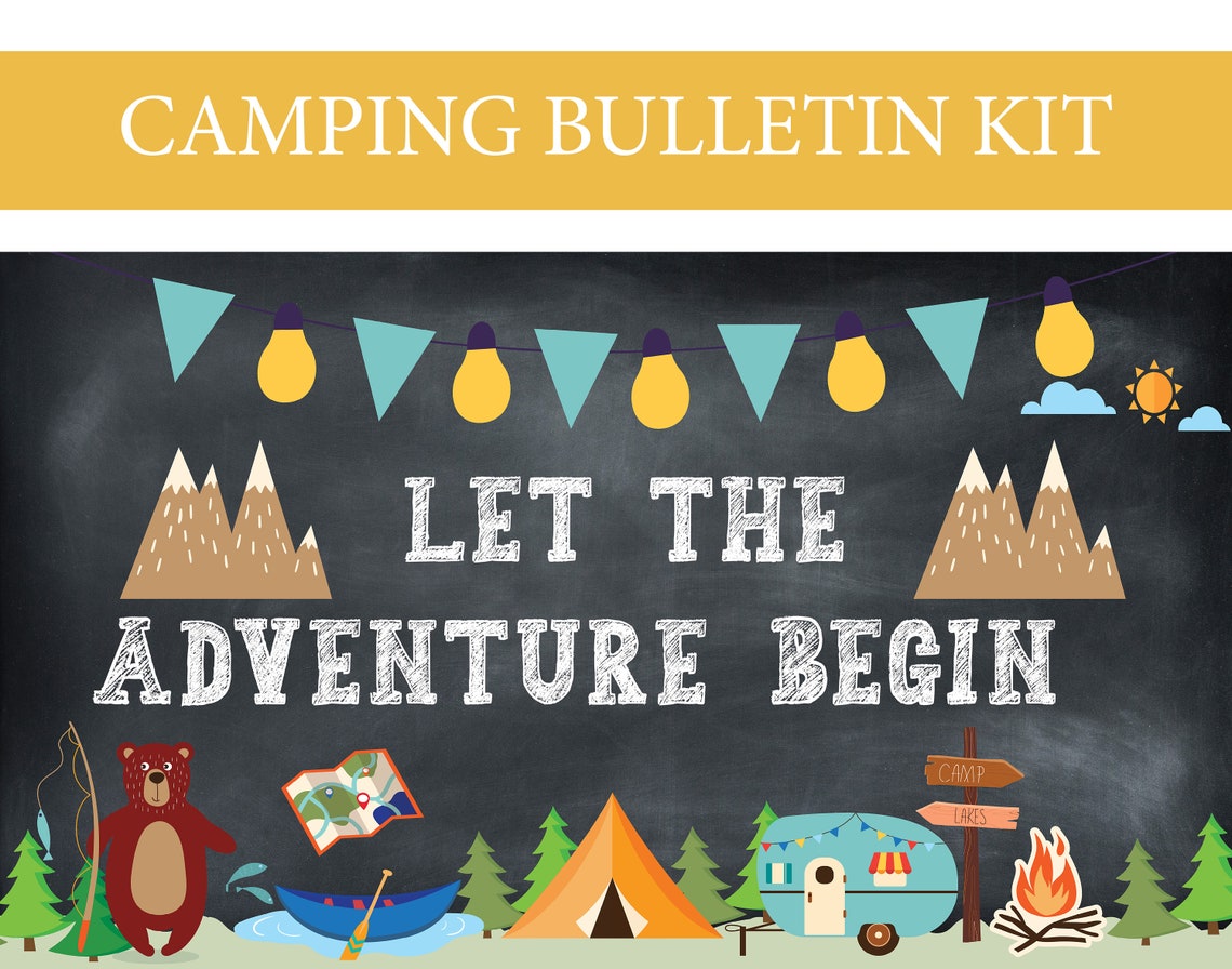 Camping Themed Bulletin Board Kit Home School Decor Woodland Outdoor ...