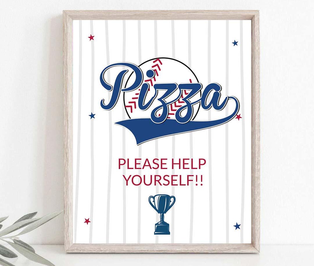 Printable Pizza Station Sign Baseball Rookie of the Year Birthday Ready ...