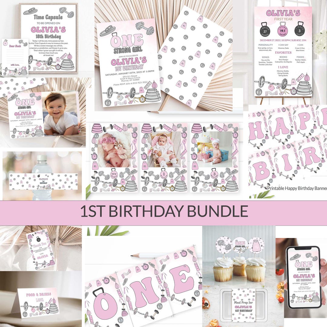 First Birthday One Strong Girl Birthday Bundle 1st Girl Birthday ...