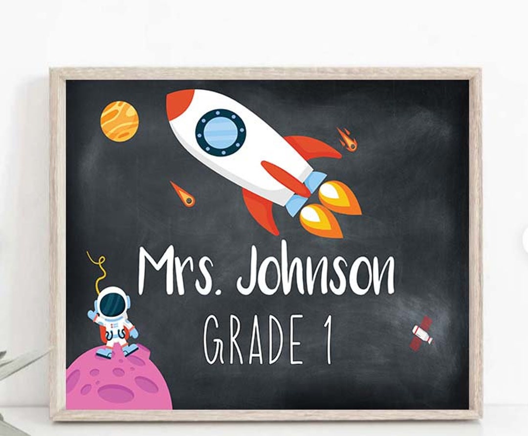 Space Theme Classroom, Teacher Door Sign Printable, Classroom Welcome ...