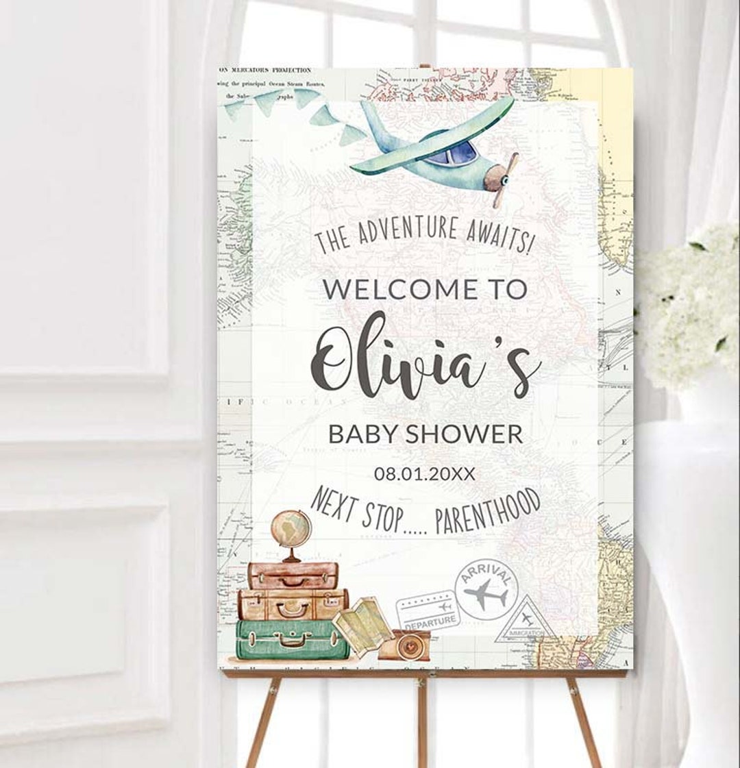 Editable Airplane Baby Shower Poster Welcome Sign Baby Landing Soon ...