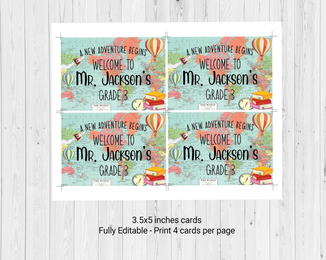 Editable Welcome to Classroom Cards World Map Adventure Travel Themed ...