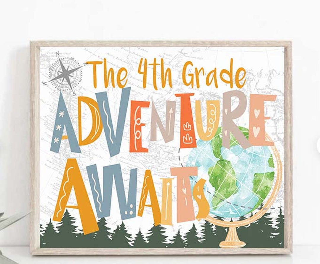4th Grade Welcome to Classroom Door Sign World Map Adventure Themed ...
