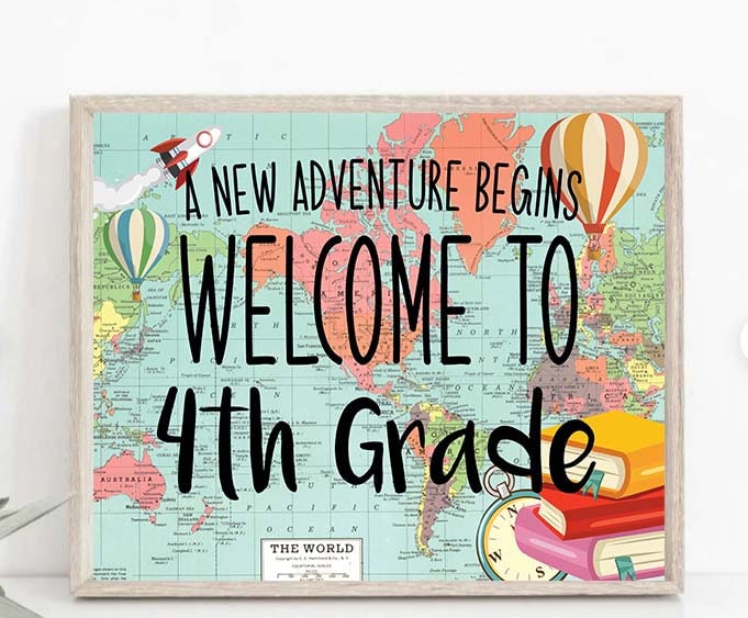 4th Grade Welcome to Classroom Door Sign World Map Adventure - Etsy