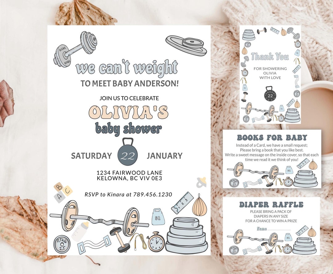 Editable Baby Shower Gym Themed Invitation Barbells Fitness Instructor ...