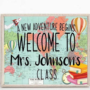 Welcome to Classroom Door Sign World Map Adventure Themed - Etsy