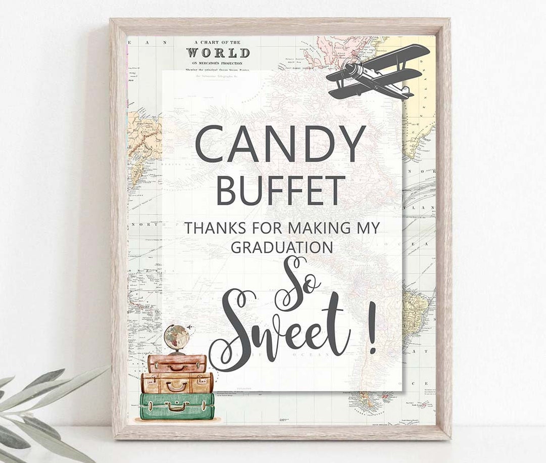 Candy Buffet Sign, Travel Theme Graduation Adventure Awaits Grad 2023 ...