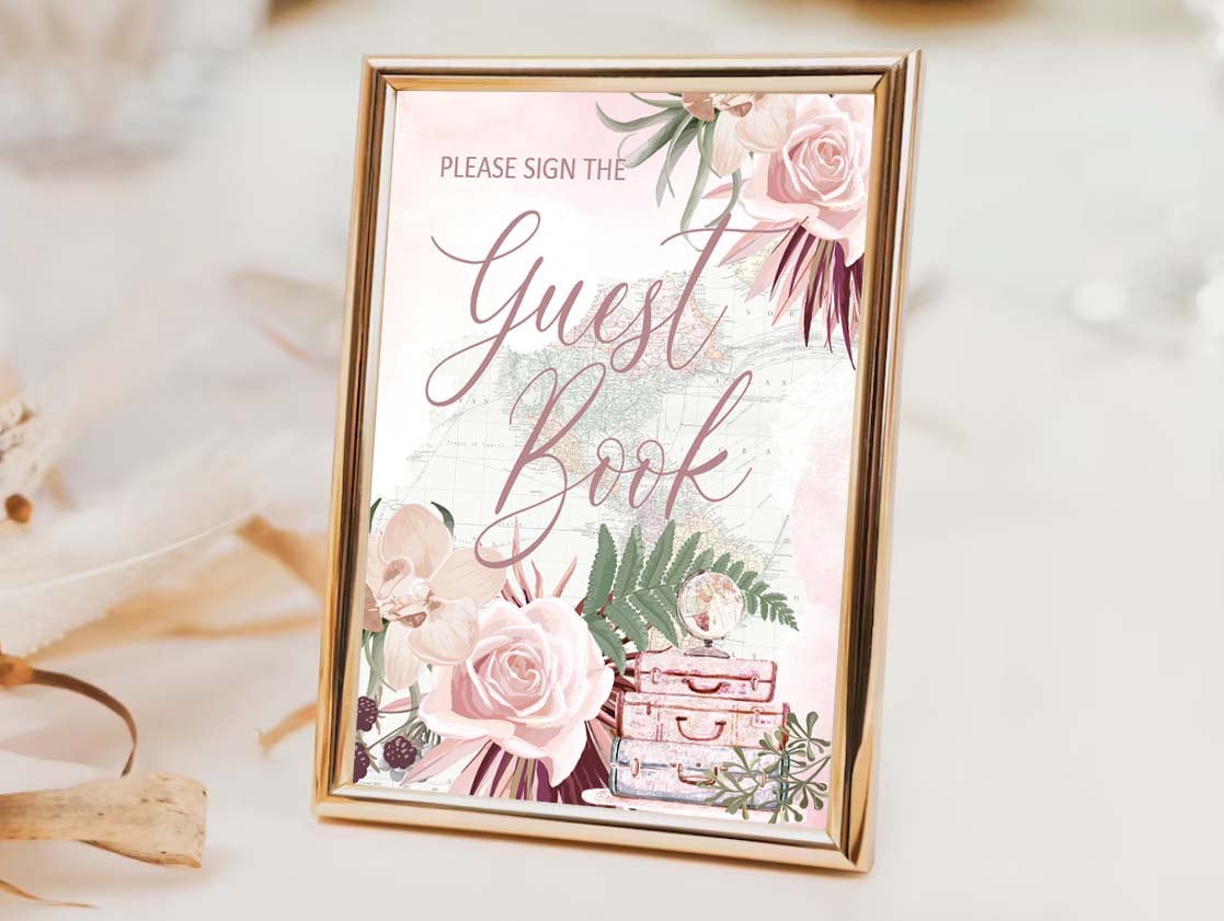 Sign the Guest Book Printable Poster 8x10 Bridal Shower Traveling Miss ...