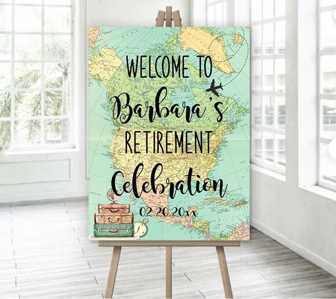 Welcome Sign Retirement Travel Theme Printable Sign Around the World ...