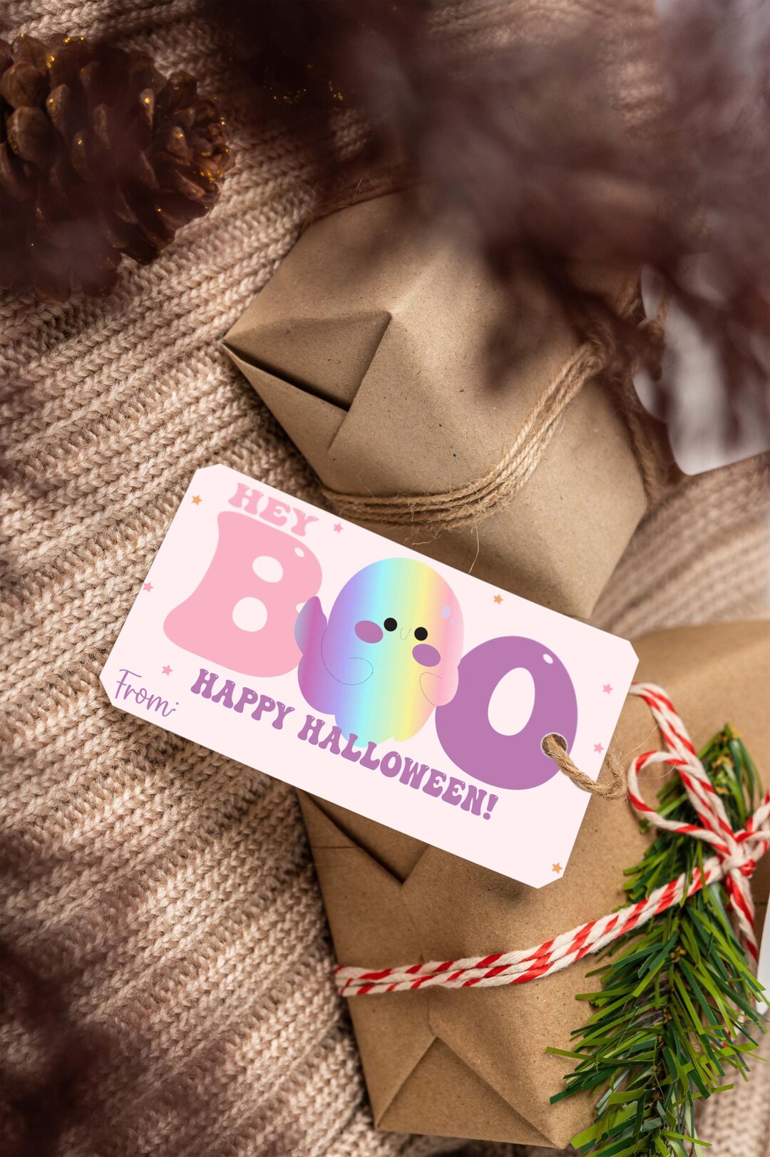 Printable Halloween Gift Tag, Cute Holographic Ghost Gift Tag ...