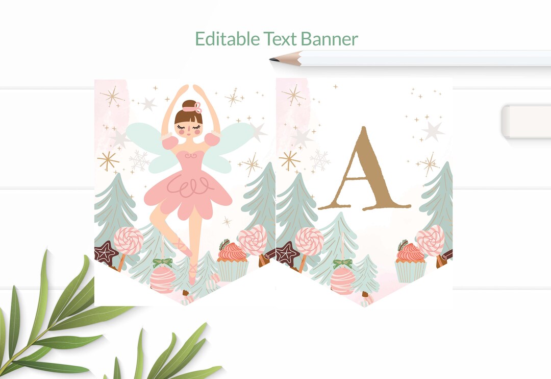 Nutcracker Birthday Editable Banner Land of Sweets Invite Winter Pink ...
