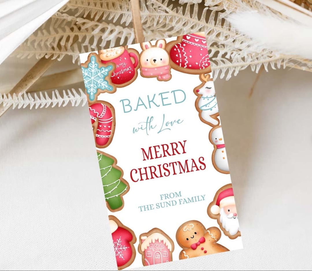 Editable Cookie Tag Baked With Love Tag Merry Christmas Favor Tag ...