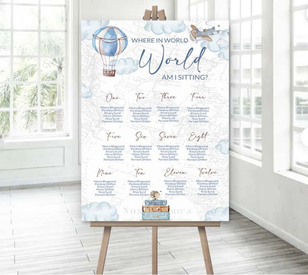 Seating Chart Hot Air Balloon Baby Shower Blue Beige Adventure Awaits ...