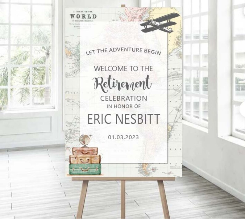 Welcome Poster Retirement Travel Theme Printable Sign Around - Etsy