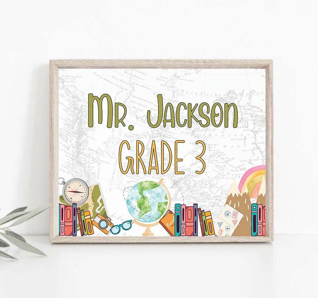 Printable Classroom Teacher Name Sign World Map Adventure Classroom ...