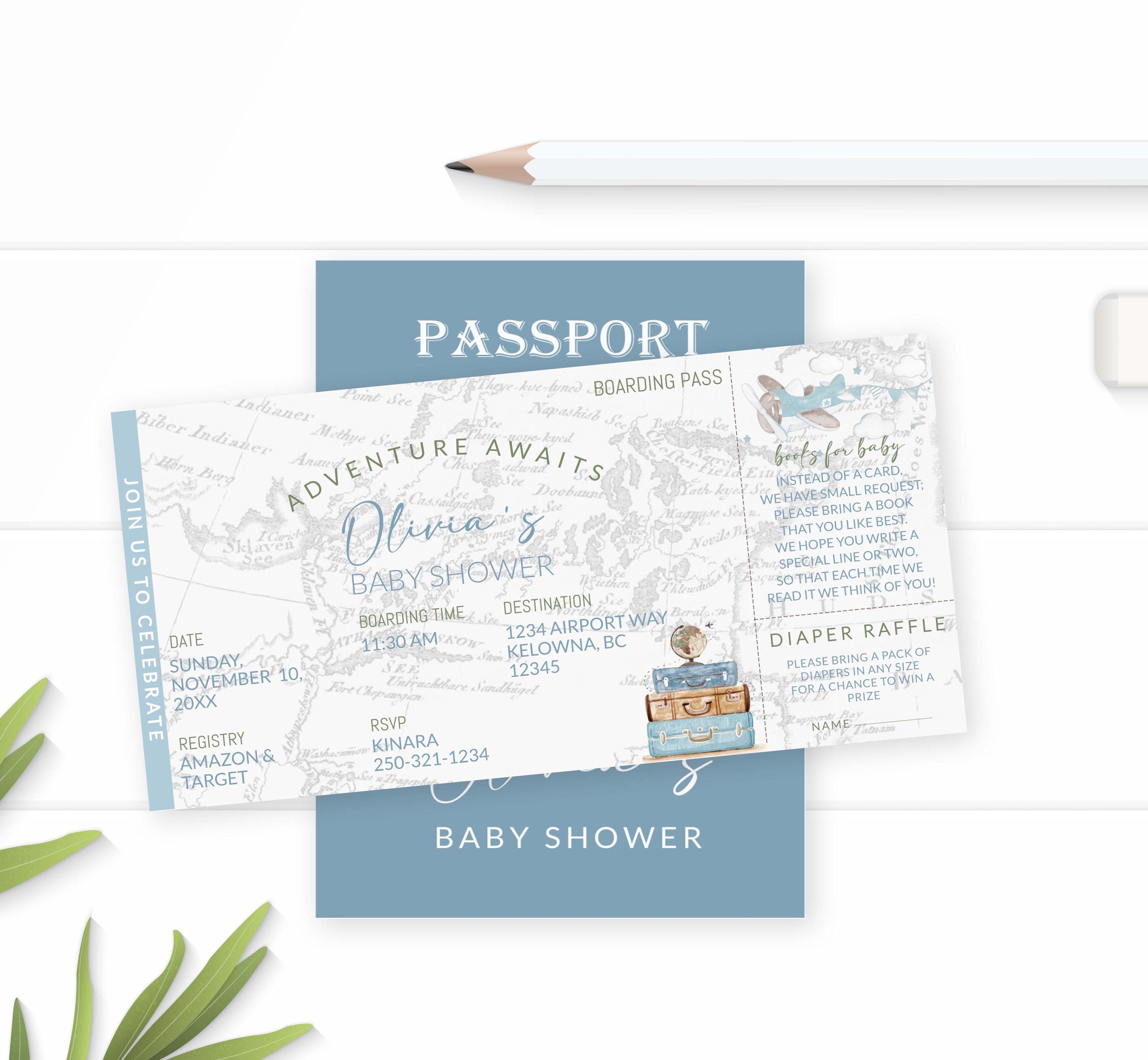 Editable Boarding Pass Invitation Airplane Baby Shower Vintage ...