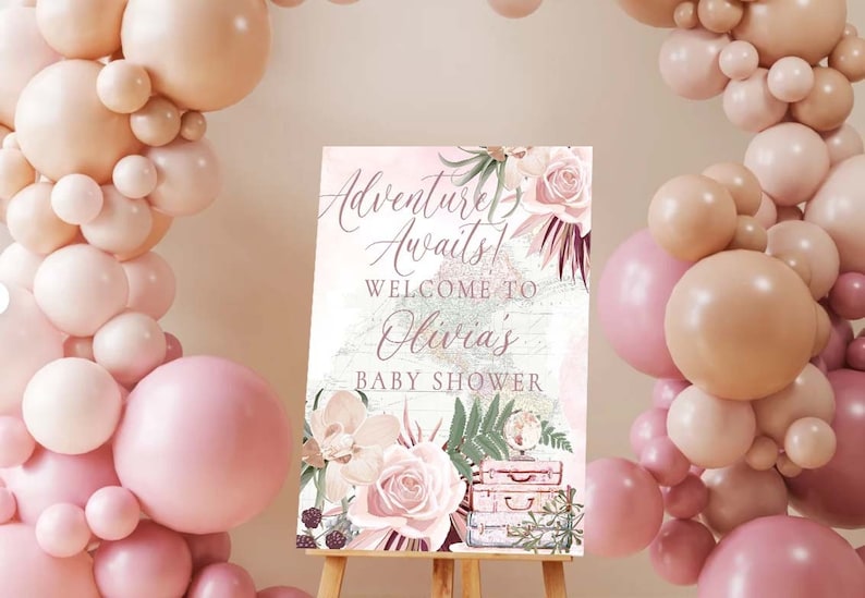 Travel Theme Baby Shower Welcome Sign Blush Baby Shower Mauve - Etsy
