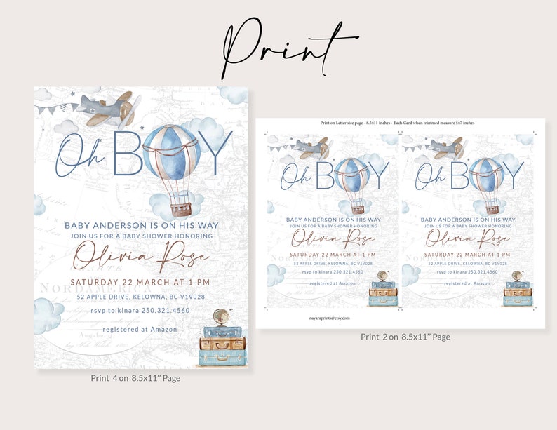 Oh Boy Hot Air Balloon Baby Shower Invitation Blue Beige - Etsy
