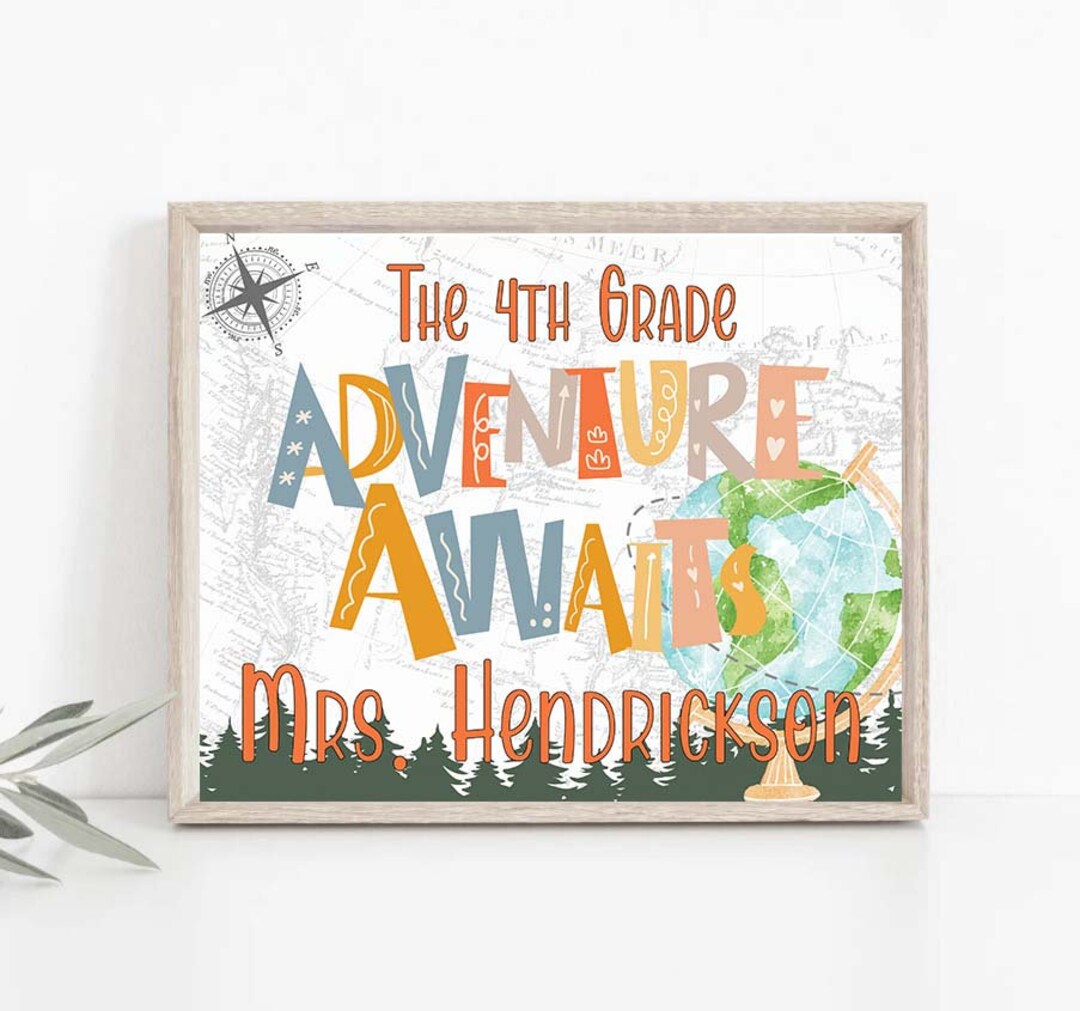 EDITABLE 4th Grade Personalized Classroom Door Sign Adventure Themed ...
