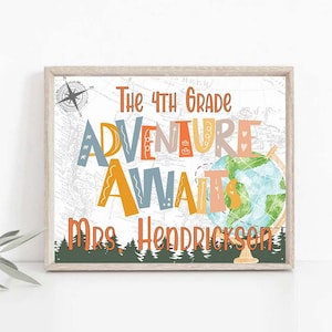 EDITABLE 4th Grade Personalized Classroom Door Sign Adventure Themed ...