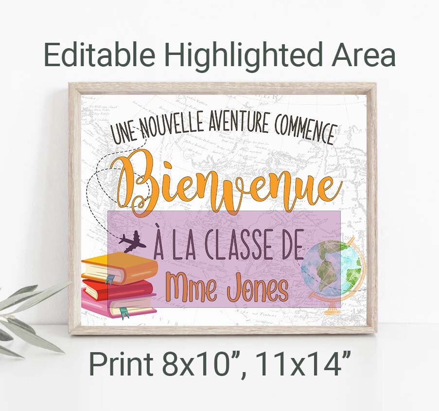 French Teacher Classroom Door Sign, Bienvenue Classroom Sign Custom ...