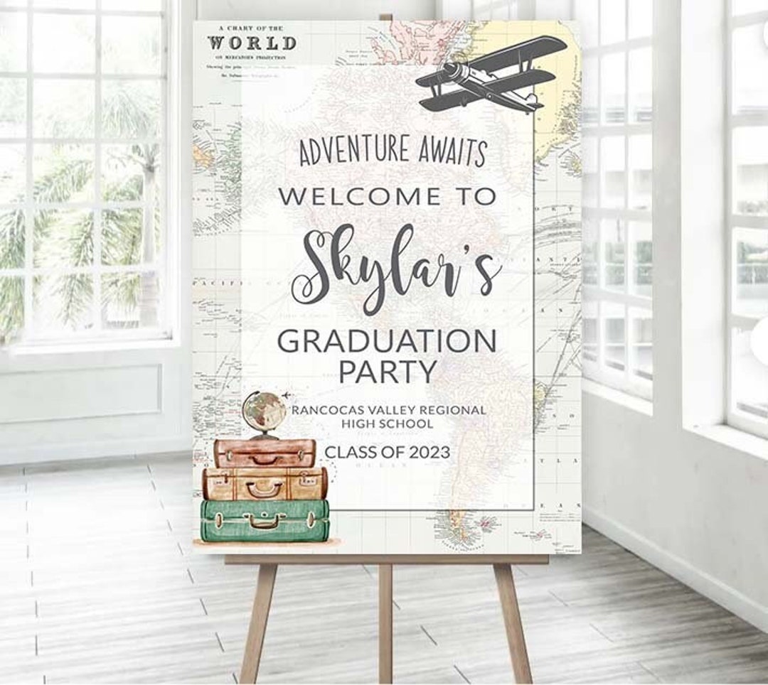 Welcome Sign Graduation Travel Theme Printable Sign Adventure Awaits ...