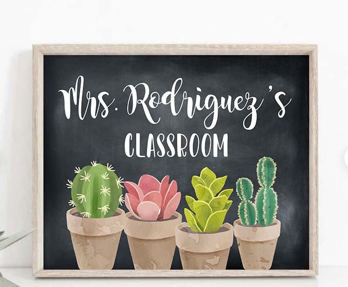 Teacher Classroom Door Sign, Cactus Classroom Decor Custom Teacher Sign ...