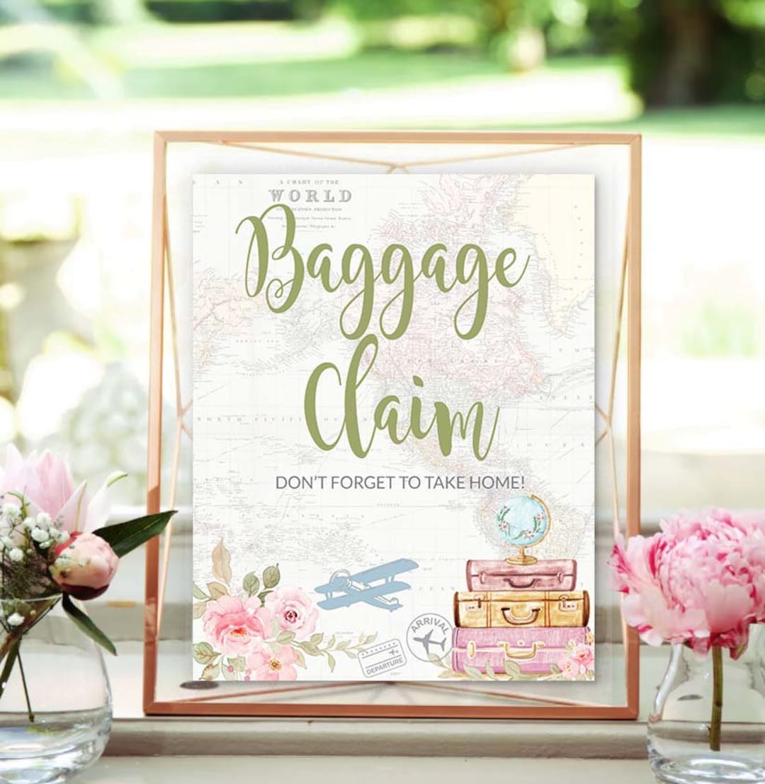 Baggage Claim Table Signs Travel Theme Bridal Shower Blush Pink ...