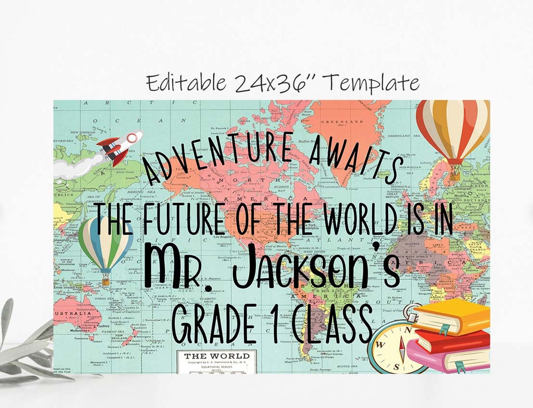 World Theme Classroom Large Poster Custom Larger World Map Global ...