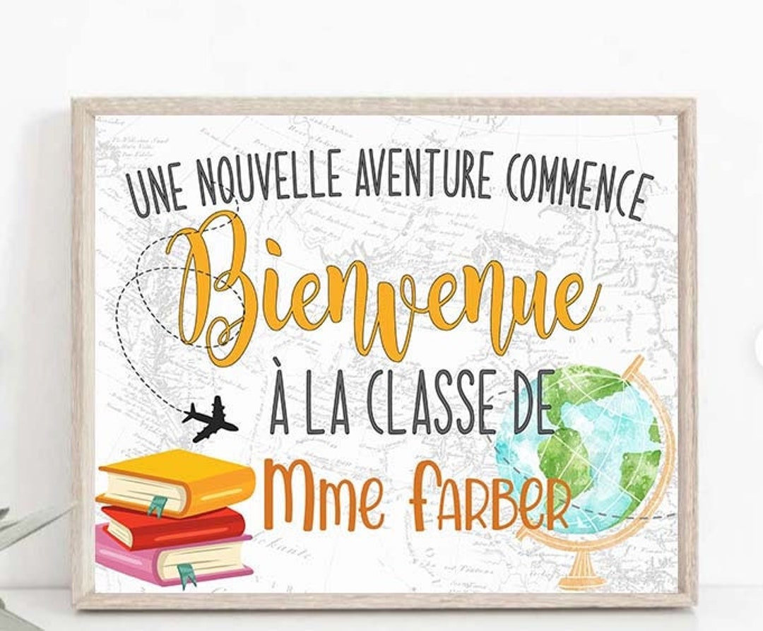 French Teacher Classroom Door Sign, Bienvenue Classroom Sign Custom ...