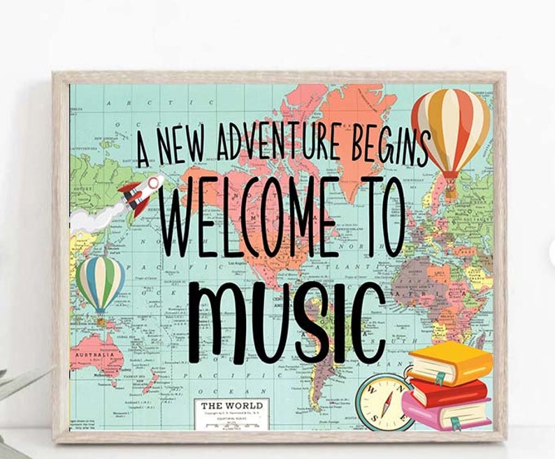 Music Welcome Sign Music Room Door Sign World Map Adventure - Etsy