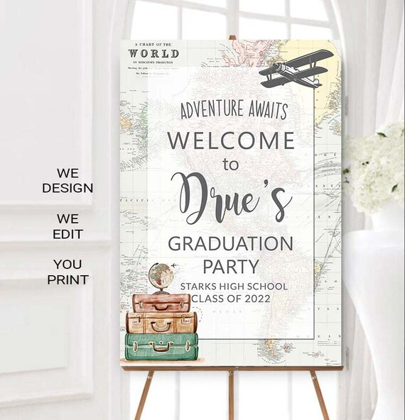 Welcome Sign Graduation Travel Theme Printable Sign Adventure - Etsy