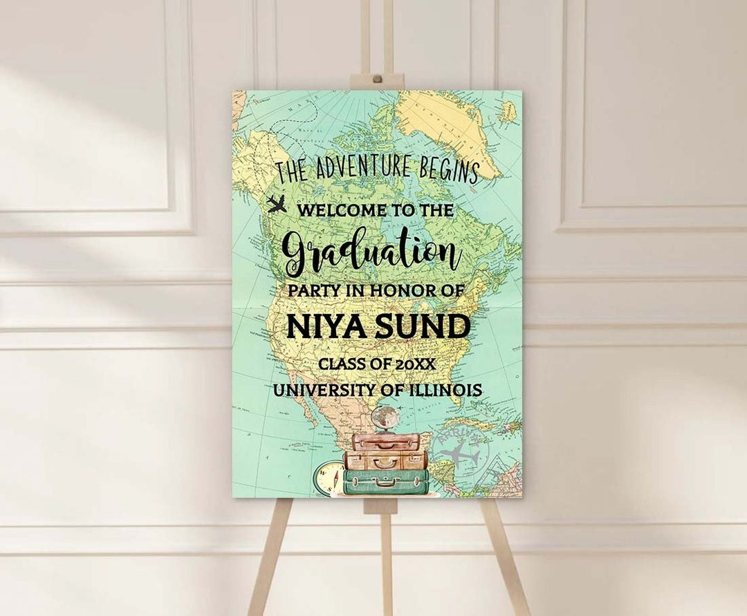 Welcome Sign Graduation Travel Theme Printable Sign Around the World ...