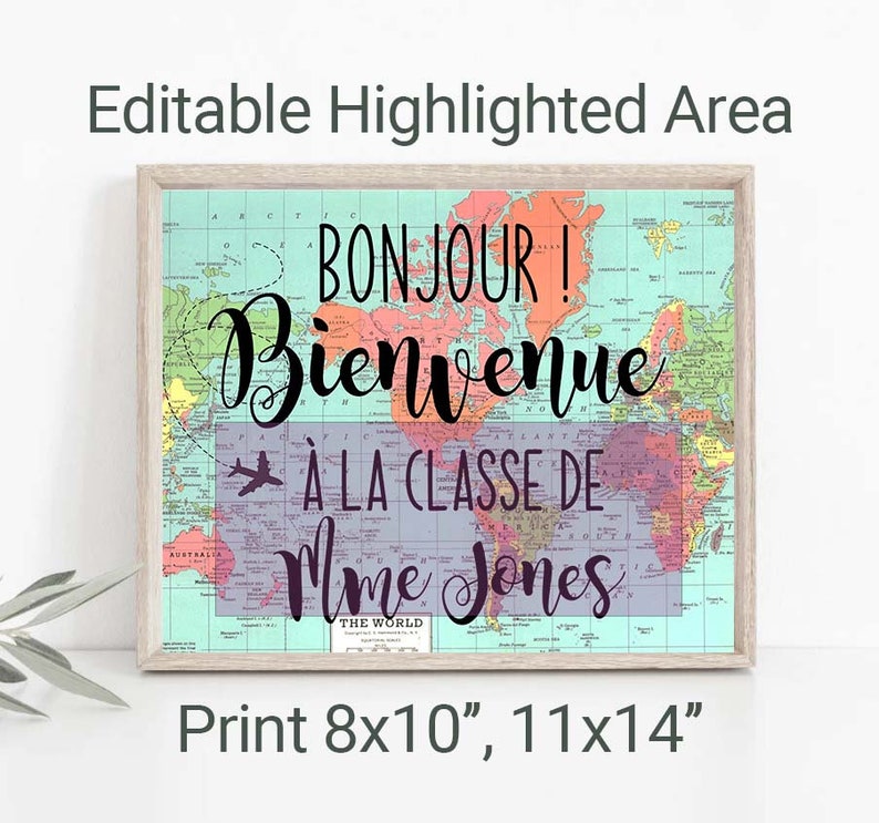 French Teacher Classroom Door Sign, Bienvenue Classroom Sign Custom ...