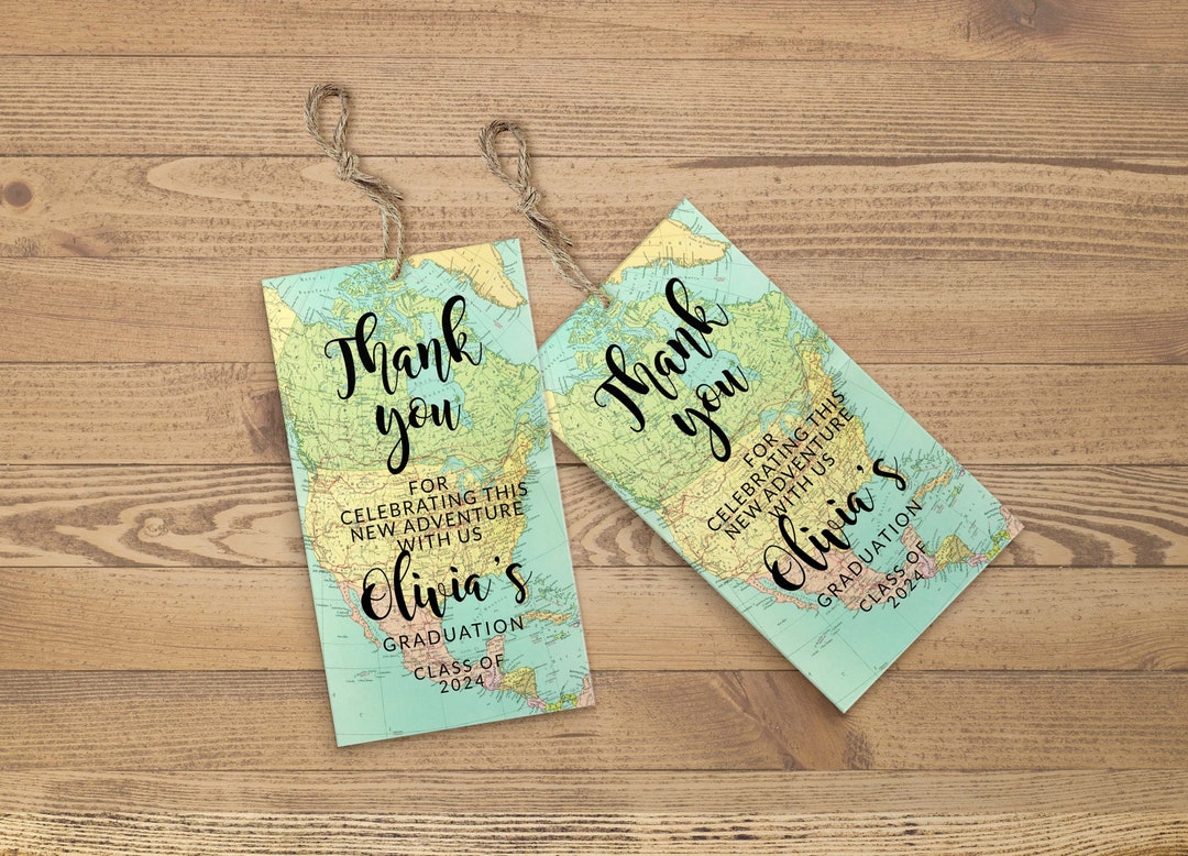 Editable Graduation Favor Tags Travel Theme Grad Party Adventure Awaits ...