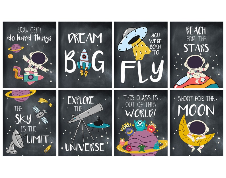 Space Themed Classroom Positive Affirmations Kids Room Printable Wall ...