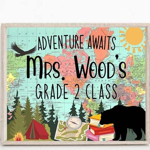 Adventure Welcome to Classroom Door Sign World Map Customized Teacher ...