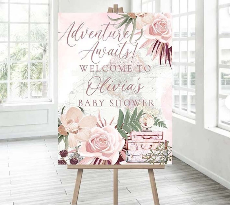 Travel Theme Baby Shower Welcome Sign Blush Baby Shower Mauve - Etsy