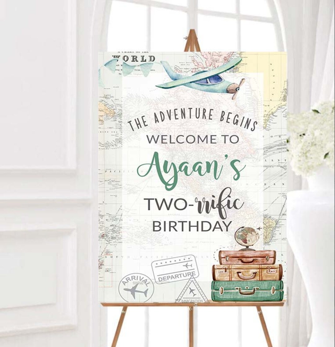 Editable Travel Themed Birthday 2nd Birthday Welcome Poster Airplane ...