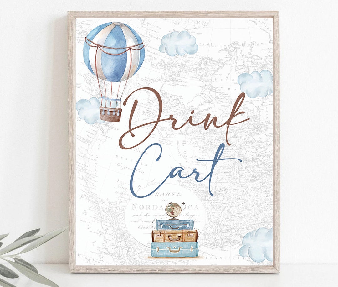 Hot Air Balloon Drink Cart Sign Boy Baby Shower Games and Activites ...