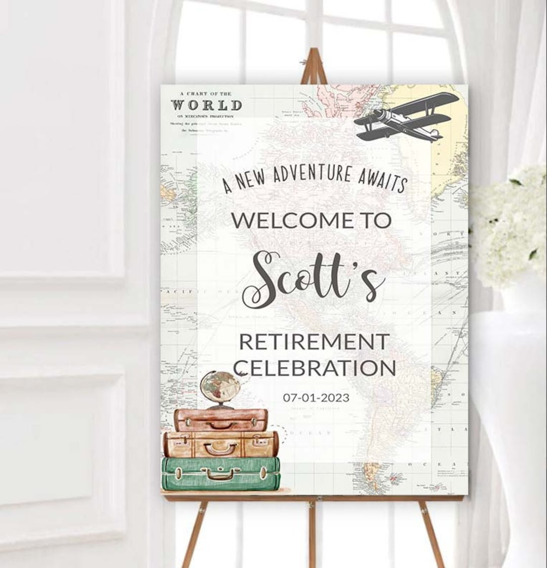 Welcome Sign Retirement Travel Theme Printable Sign Around the World ...