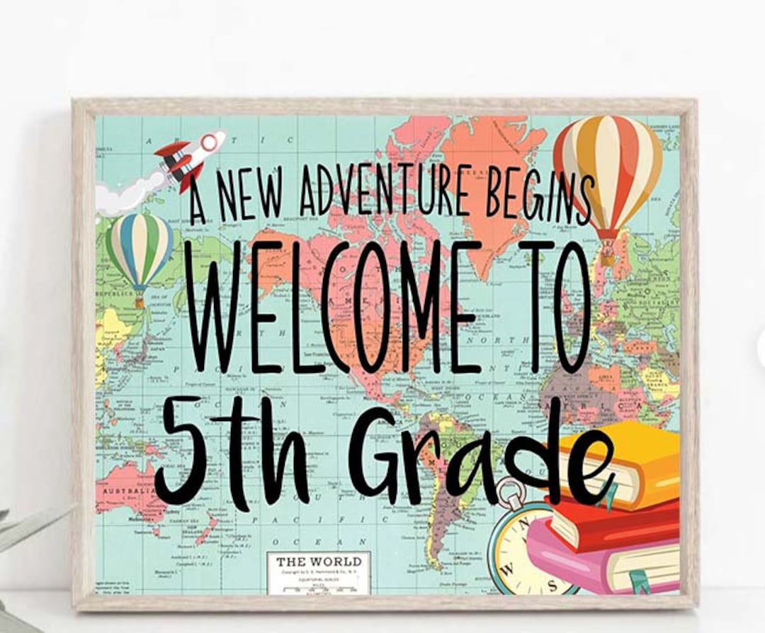 5th Grade Welcome to Classroom Door Sign World Map Adventure Themed ...