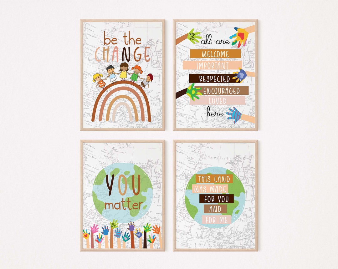 Inclusive Classroom Set of 4 Digital Download Kids Wall Art Diversity ...