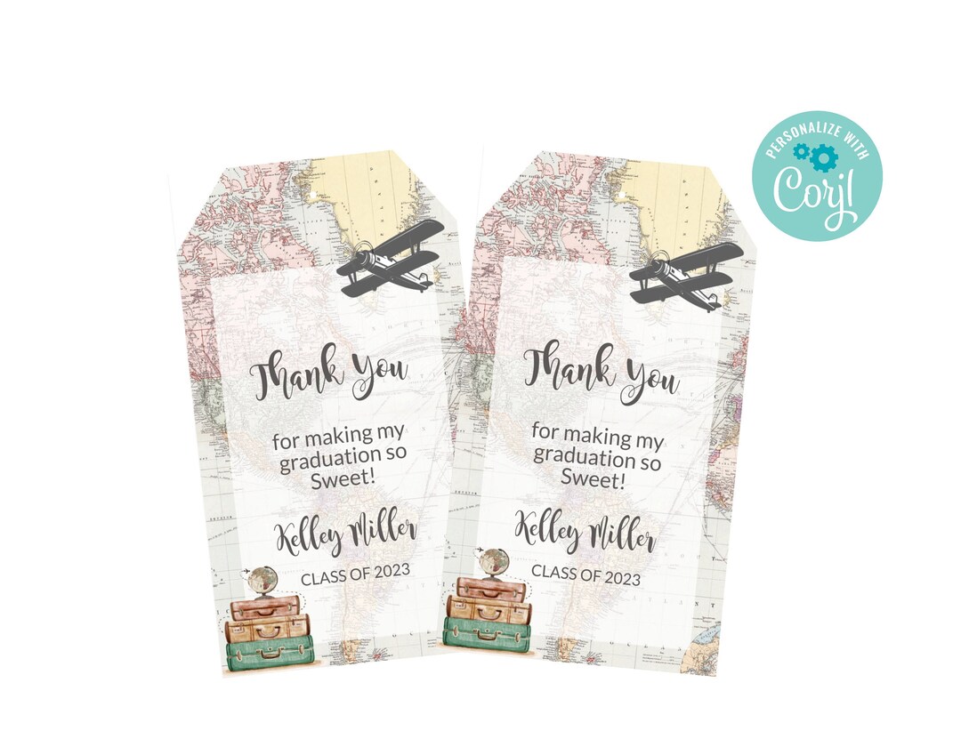 Editable Graduation Favor Tags Travel Theme Grad Party Adventure Awaits ...