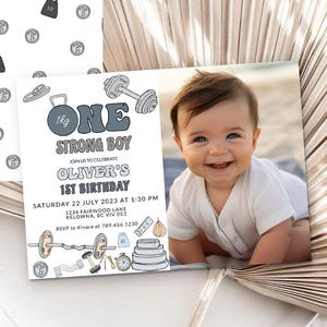 Editable First Birthday One Strong Boy Invitation 1st Boy Birthday ...