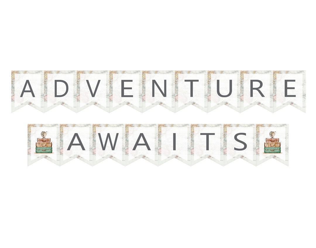 Adventure Awaits Banner Travel Theme Baby Shower, Adventure Baby Shower ...