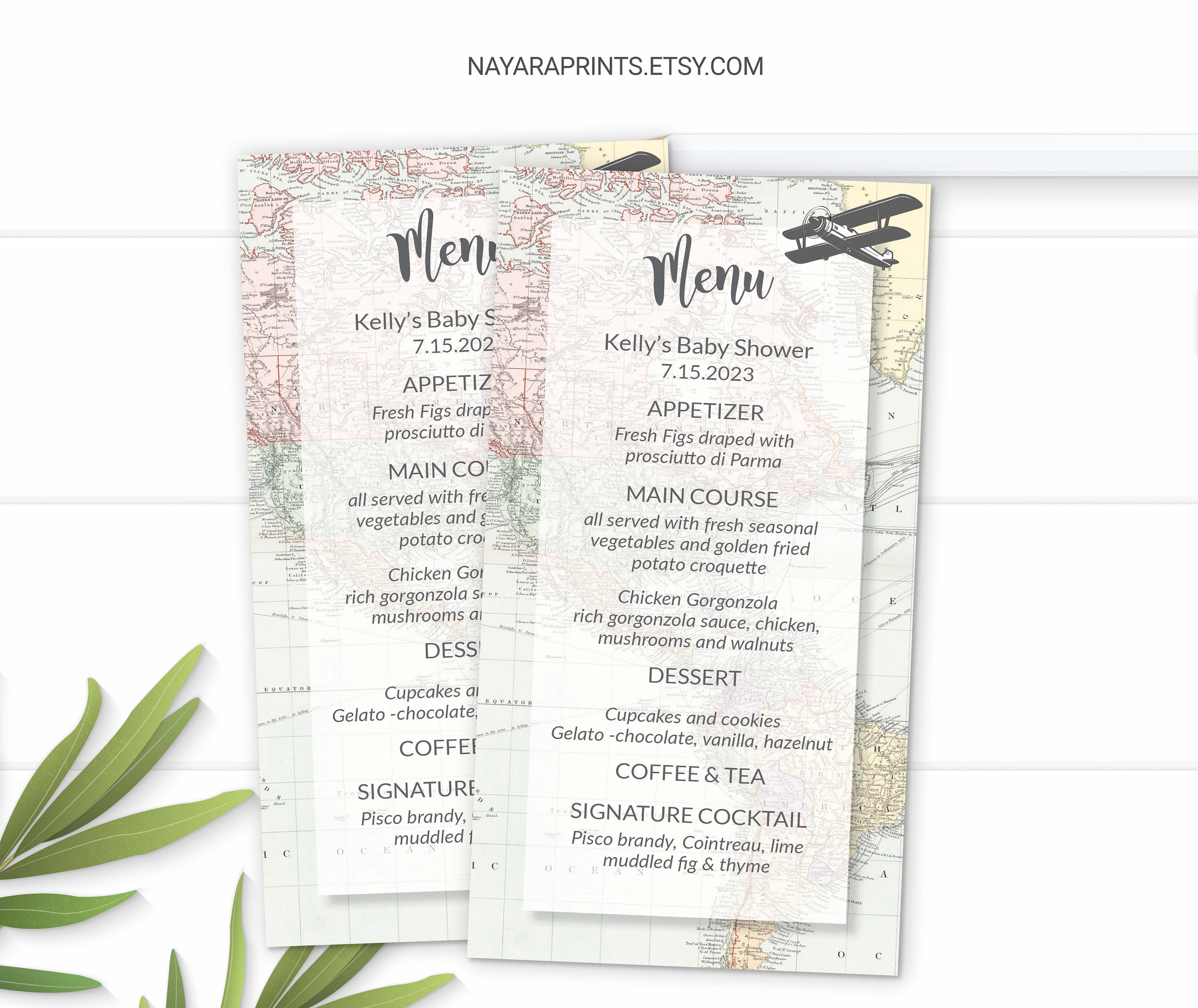 EDITABLE Menu Adventure Awaits Around the World Baby Shower Airplane ...