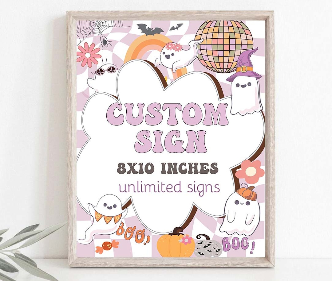 Editable Spooky Halloween Baby Shower Decoration Retro Groovy Pink ...